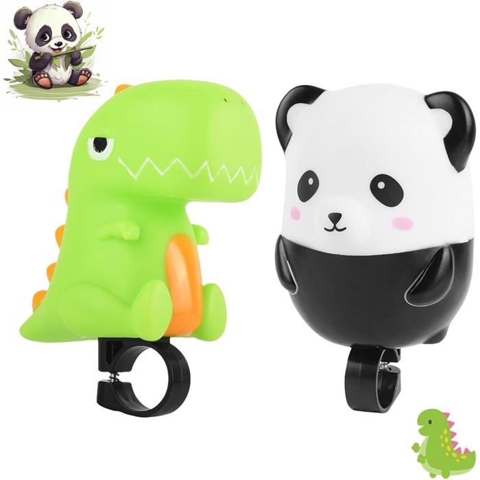 NAMIC 2 Pièces Corne de Vélo Enfants, Sécurité Corne de Vélo, Dinosaure Vert, Panda, Haut ...
