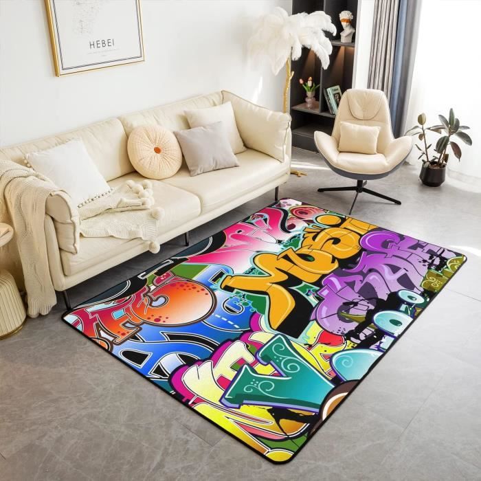 Hippie Graffiti Style Tapis De Salon 100X150Cm Hip Hop Tapis Décoratif ...