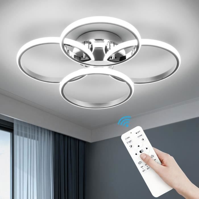 Plafonnier LED moderne 4 anneaux à encastrer au plafond, Luminaire 46W dimmable avec ...