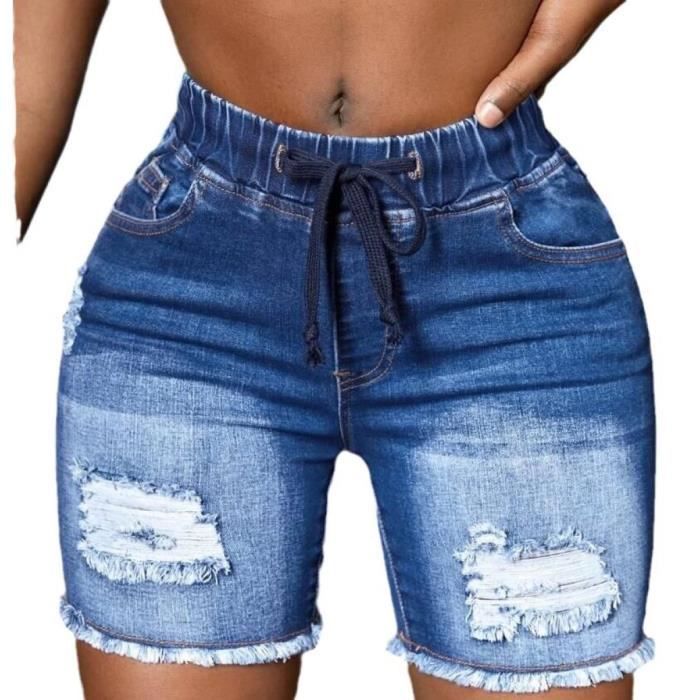 Ultrashort Denim Shorts Pour Femme,Mode Taille Elastique Cordon De ...