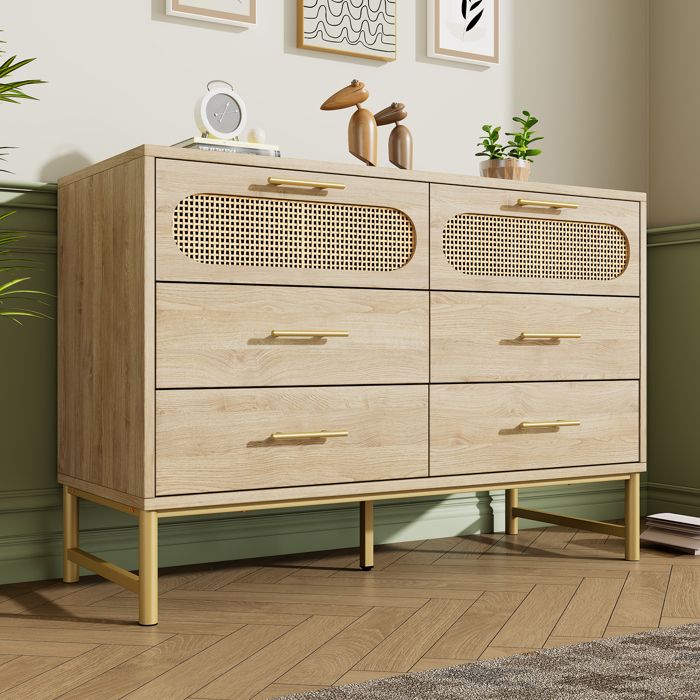 Buffet Moderne 120x40x74CM - OKWISH - Avec 6 Tiroirs, Poignée En Métal ...
