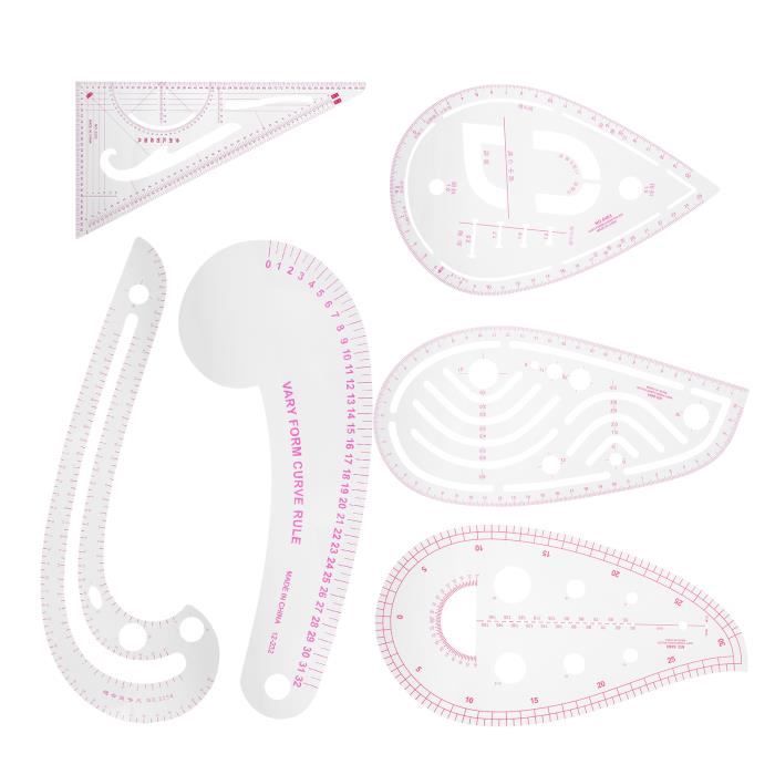 Qiilu Règle de courbe en plastique 6 pièces règle de courbe multi ...