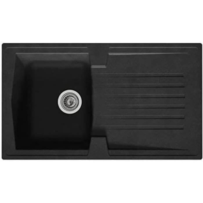 Évier En Minéralite Boston En Noir-Évier Encastrable À 1 Cuve De 86 X ...