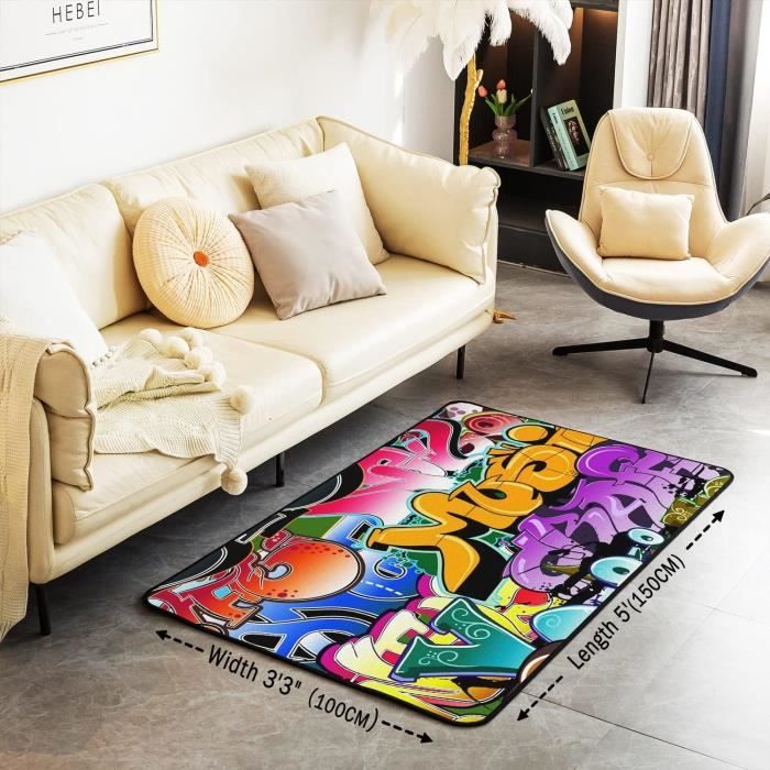 Hippie Graffiti Style Tapis De Salon 100X150Cm Hip Hop Tapis Décoratif ...