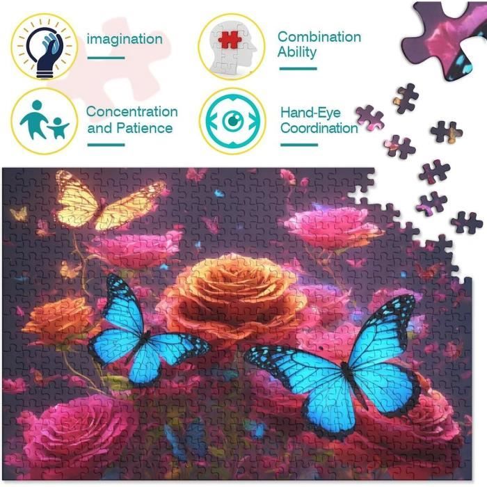 Fleurs Roses Puzzles 300 Pieces Puzzle En Bois Diy Thèmes Romance Jeu D ...