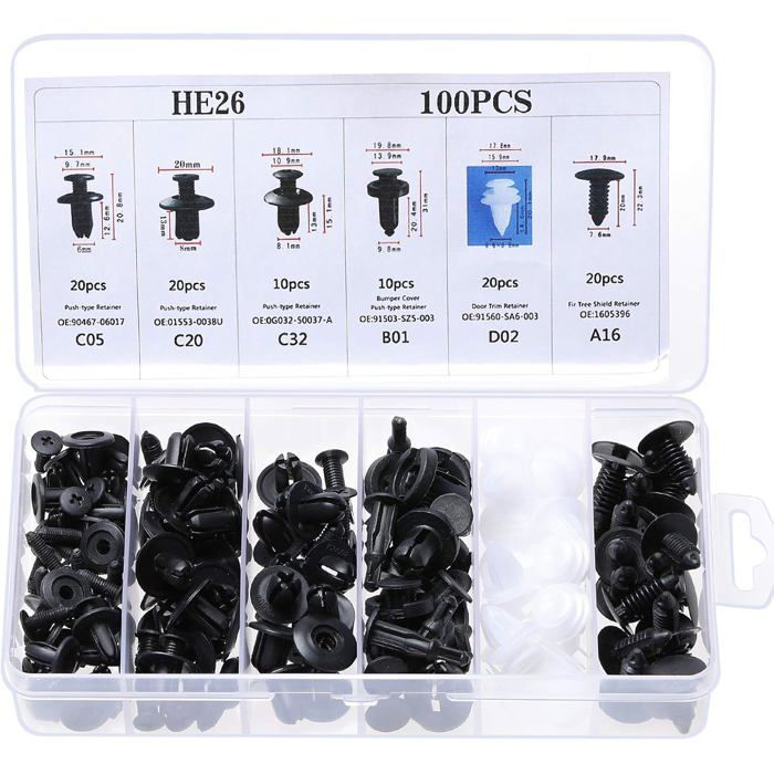 Lot de 100 clips de fixation pour carrosserie, avec clips de fixation à ...