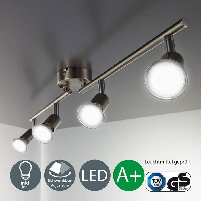 Plafonnier LED 4 spots orientables 4X3W GU10 IP20 spots plafond LED ...