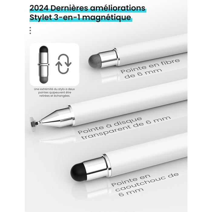 Stylet tactile magnétique 3-en-1-KAL-pour Tablettes/Smartphones, embout ...