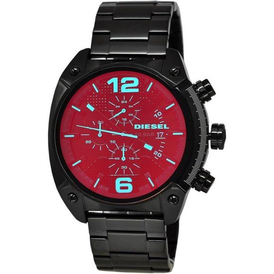 DIESEL OVERFLOW HOMME 49MM BRACELET MÉTAL NOIR QUARTZ ANALOGIQUE MONTRE ...