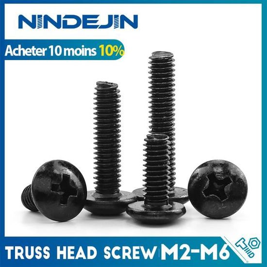VIS,M2 50pcs-10mm--vis M3 M4 TM en acier au carbone plaqué noir, 10 à 50 pièces, en forme de ...