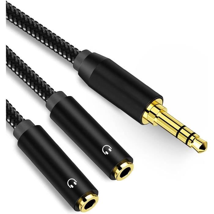Adaptateur Audio Câble 3,5mm, Mâle vers Double Sorties Jack Femelle ...