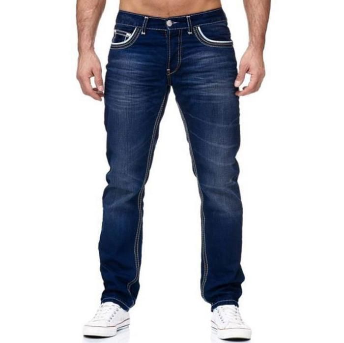 Jeans regular homme classique casual couleur unie - Bleu focne Bleu ...