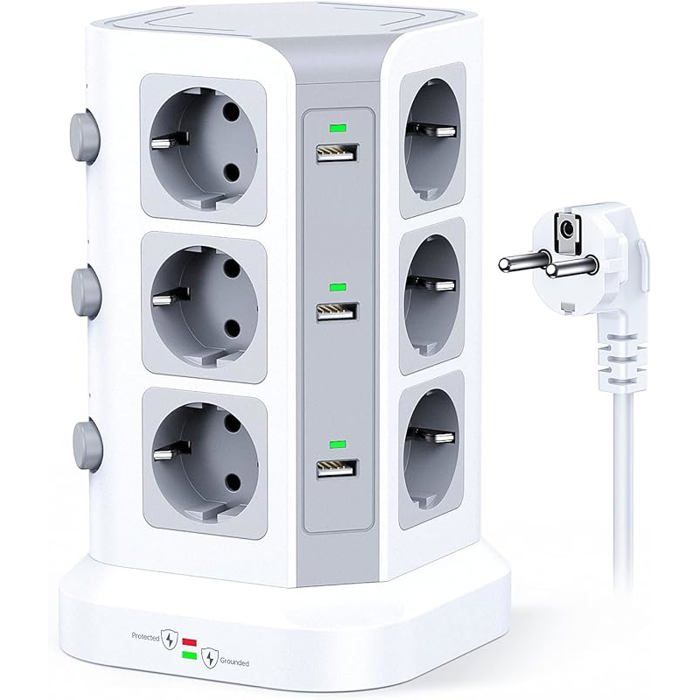 Tour multiprise parafoudre et surtension(4000W/6A) Multiprise ...