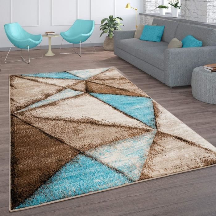Tapis Salon Vintage Poils Ras Marocain Diamant Turquoise Brun ...