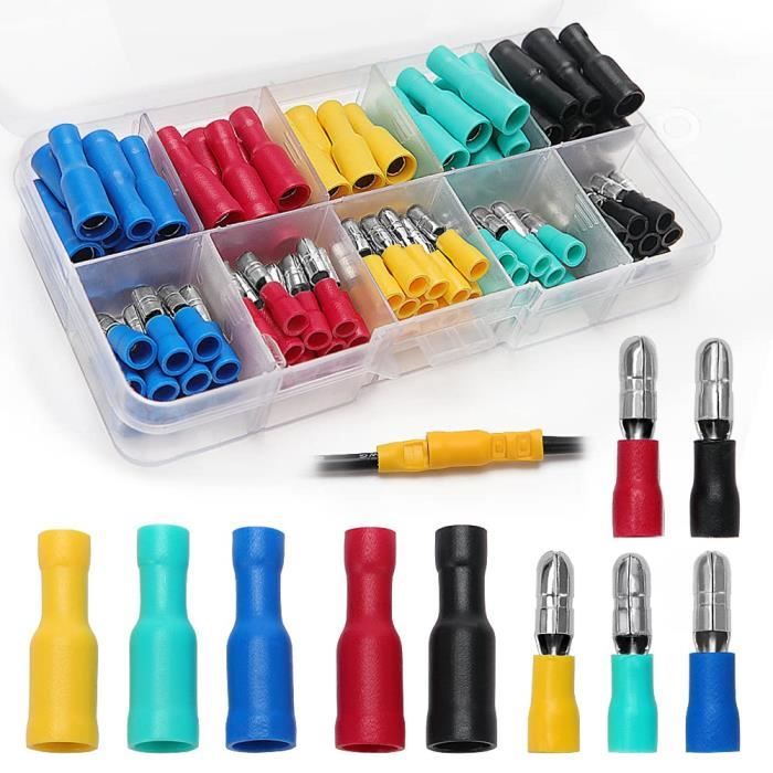 100 Pièces Cosse Câble Électrique, Mâle et Femelle Connecteurs Bullet ...