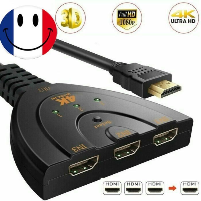 Détails sur 3 Port HDMI Splitter Cable 1080P Multi Switch Switcher HUB ...