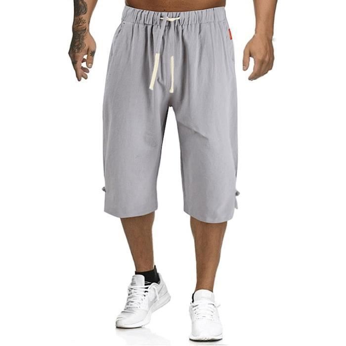 Short en lin pour homme - SHORT - Gris - Casual Respirant Jogging ...