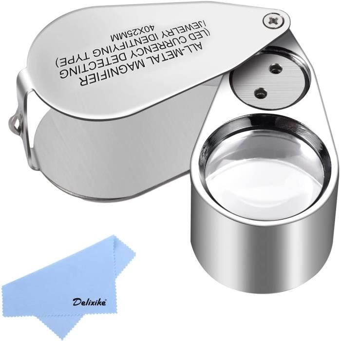 Loupe De Bijoutier 40X Loupe Pliante En Métal Avec Loupe À Lumière Uv ...