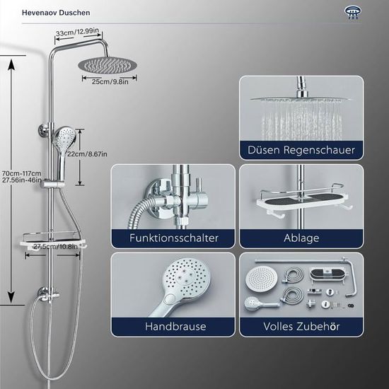 Colonne de Douche avec Supports de Douche Réglable en Hauteur Système ...