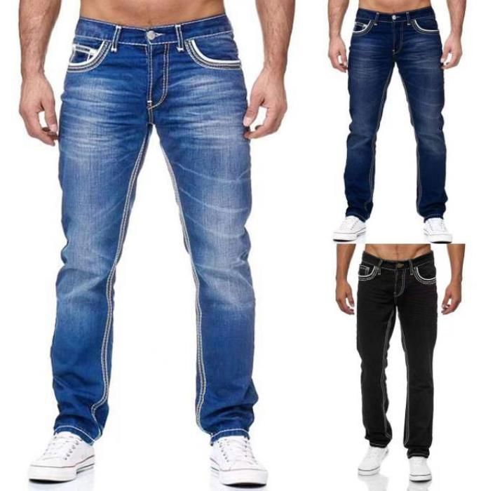 Jeans regular homme classique casual couleur unie - Bleu focne Bleu ...