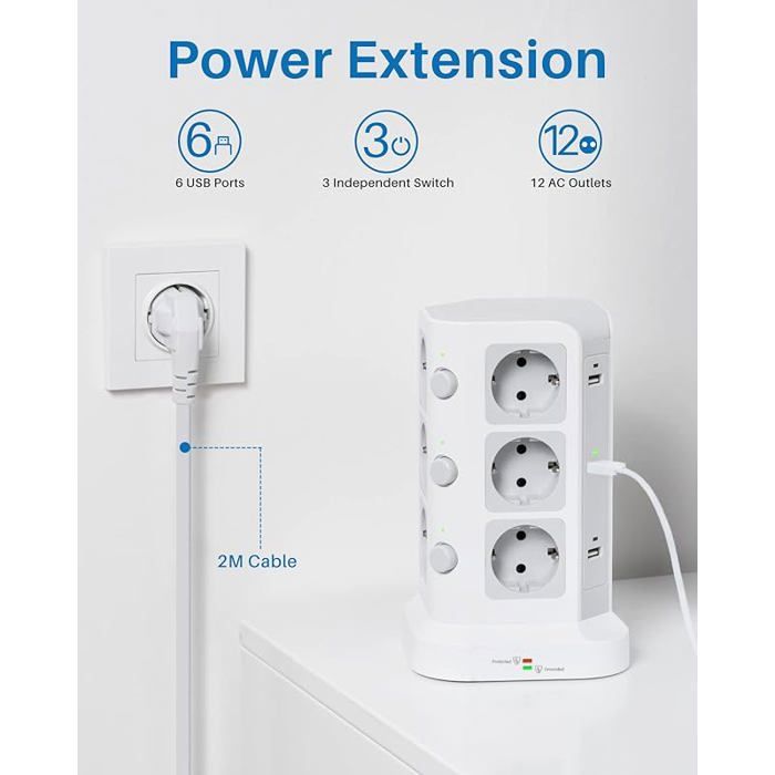 Tour multiprise parafoudre et surtension(4000W/6A) Multiprise ...