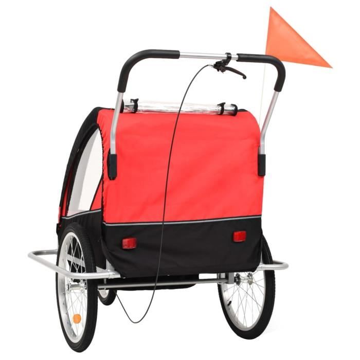 Remorque à vélo et poussette pour enfants 2-en-1 Rouge et noir ...