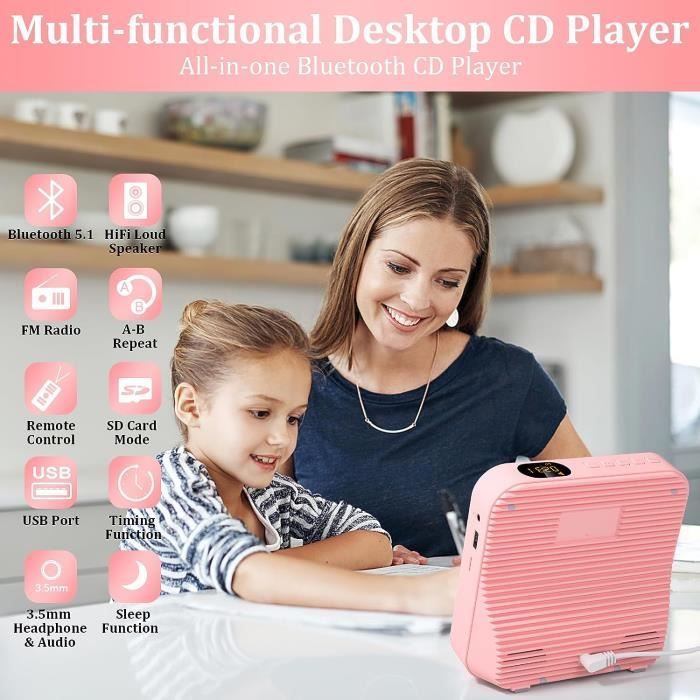 KOVCDVI Lecteur CD Bluetooth 5.1 Lecteur CD de Bureau avec 5W Double ...