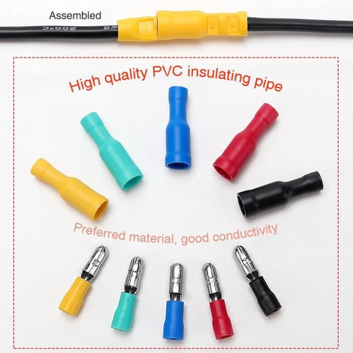 100 Pièces Cosse Câble Électrique, Mâle et Femelle Connecteurs Bullet ...