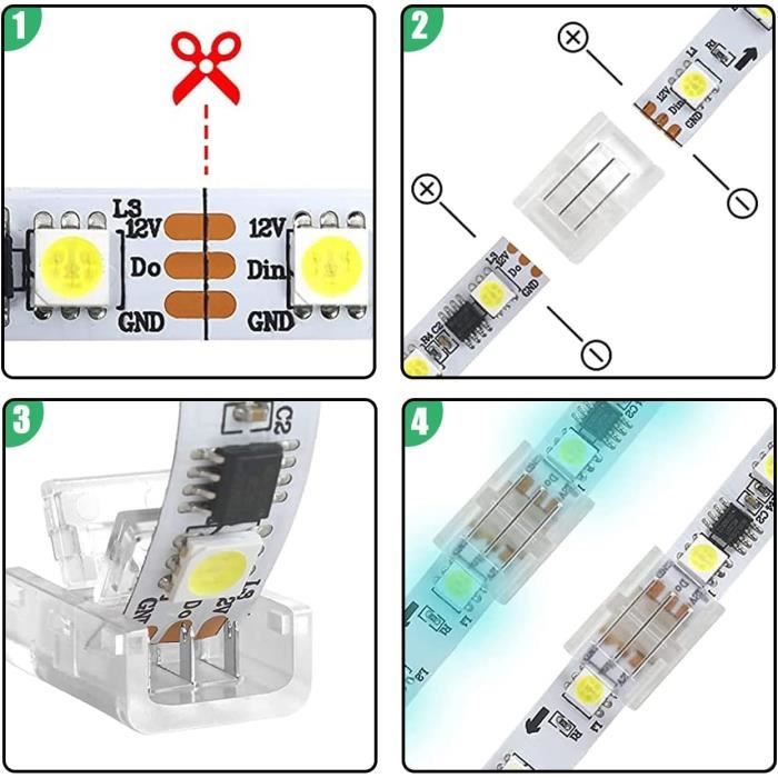 Lot De 10 Connecteurs De Bande Led 3 Broches Avec 10 Connecteurs En ...