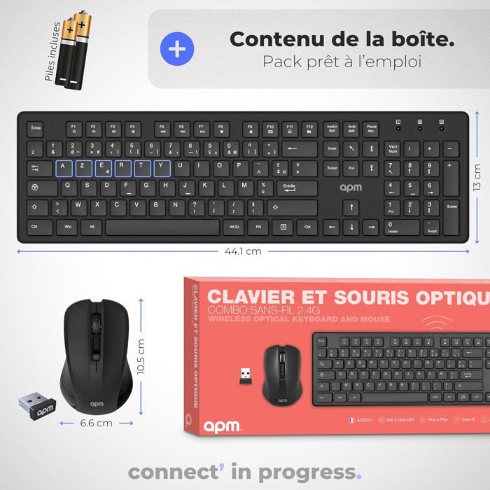 PackCombo Clavier Azerty et Souris Optique Technologie Sans Fil 2,4 Ghz ...