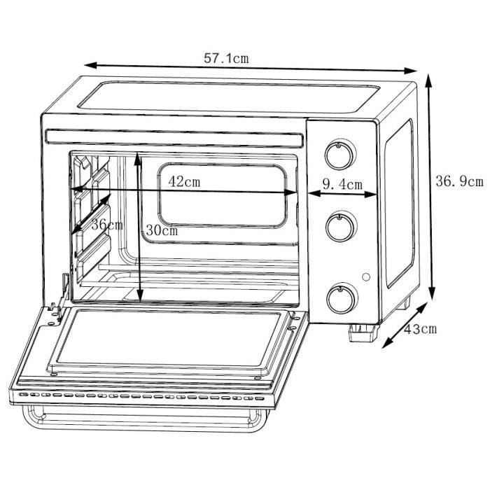 CONTINENTAL EDISON CEMF46B3 - Minifour électrique 46L noir - 1800W - Rotissoire, Convection ...