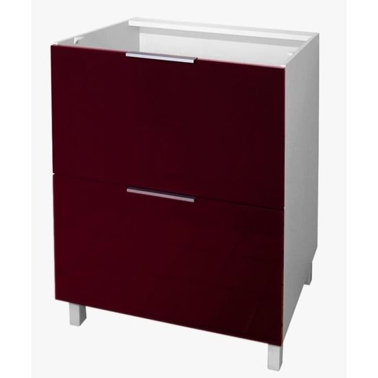 Caisson 2 tiroirs 60 cm Bordeaux Haute Brillance - Cdiscount Maison