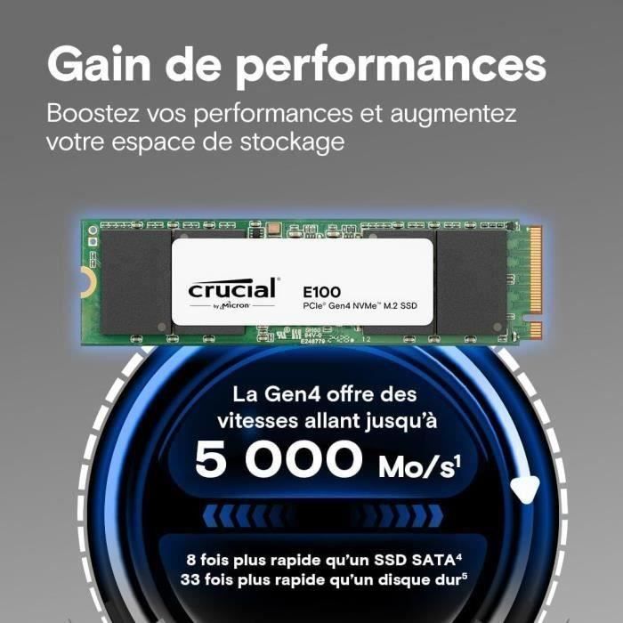 SSD interne - CRUCIAL - E100 - 1 To - PCIe Gen4 NVMe M.2 - Jusqu’à 5000 ...