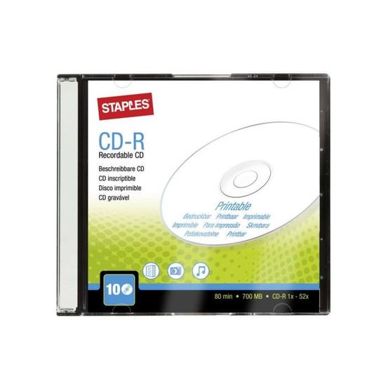 10 CD-R vierges 700 Mo - 80 min 52 X imprimables avec boîtier fin ...