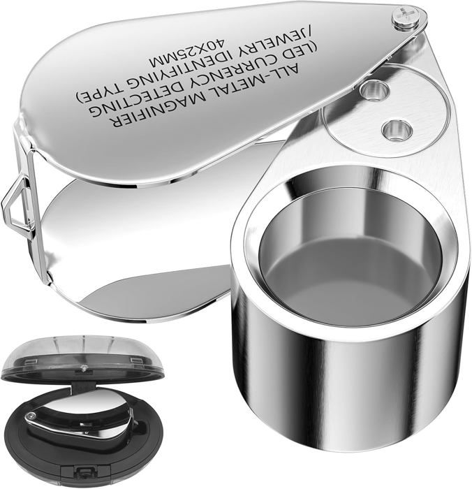 Loupe Bijoutier, 40X Loupe Pliable En Métal Avec Uv Et Led Lumineuses ...