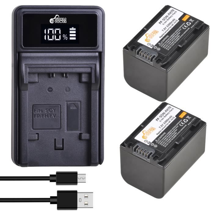 2 batteries 1 chargeur-Batterie Npfh70 Np-fh70 + Chargeur Usb Led, Pour Sony Séries Np-fh30 Np ...