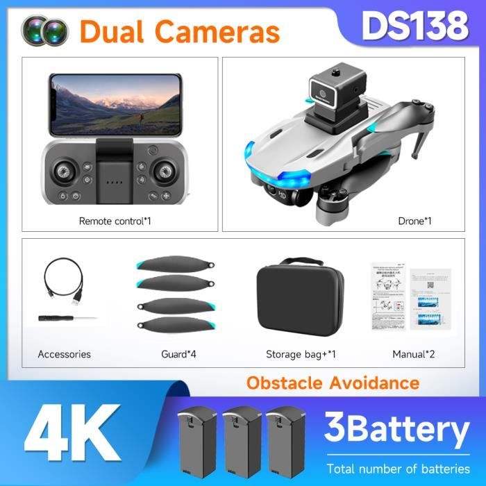 Blanc 4K 3B-Drone S138 à double caméra 4K, grand Angle, eviter les ...