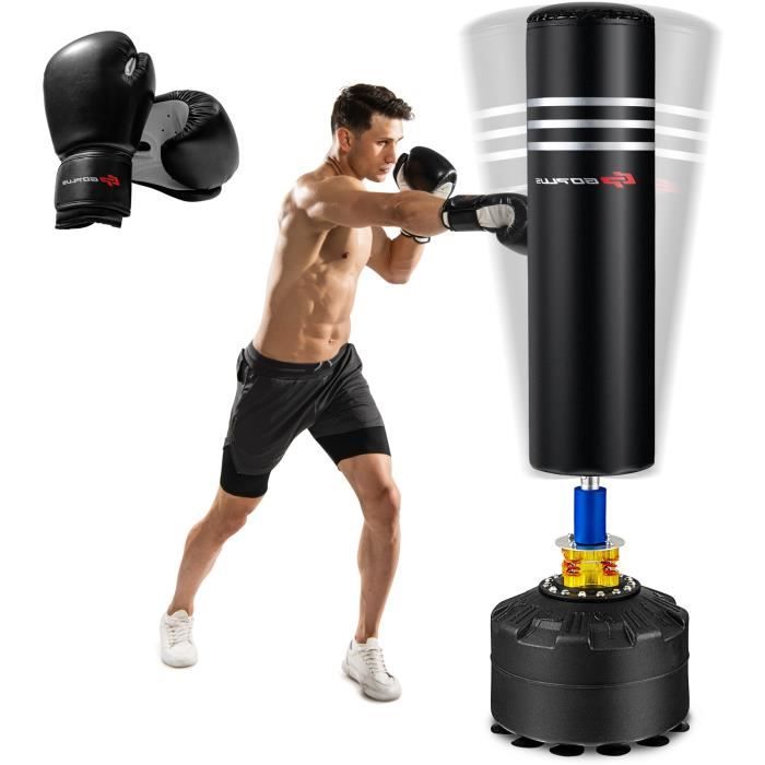 GYMAX Sac de Boxe Autoportant 175cm, avec Base à Ventouse & Système d ...