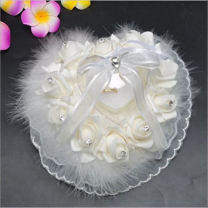 Plume d'autruche rose blanche en dentelle de mariage de coeur Anneau ...