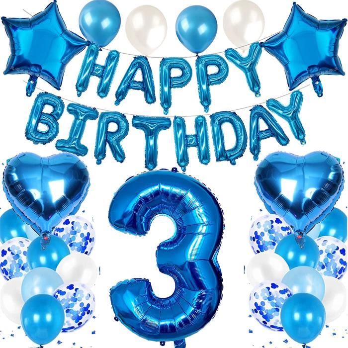 Ballon 3 Ans Anniversaire Garçon, Kit De Décoration D'Anniversaire 3 ...