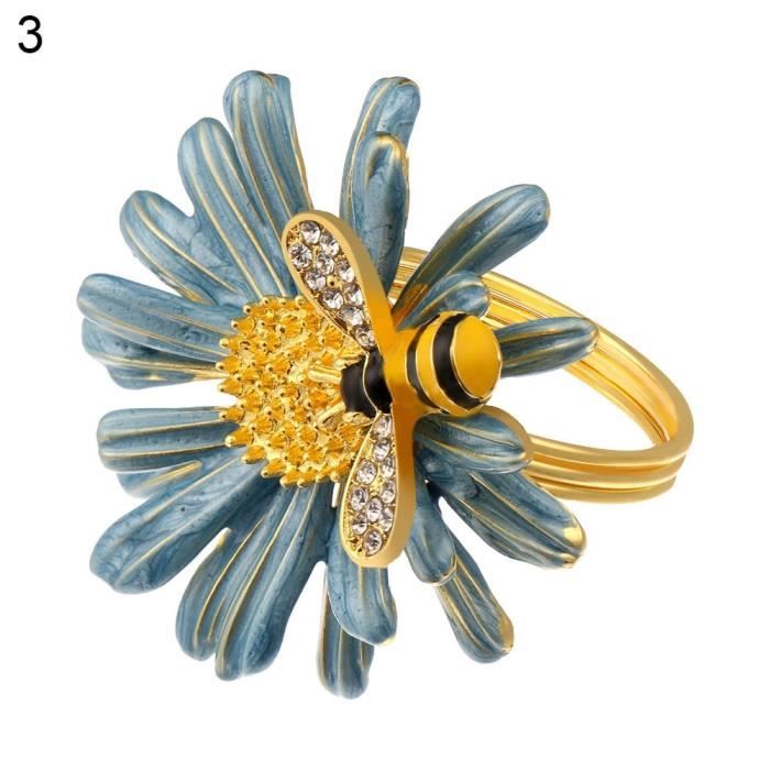 Rond de serviette,Rétro Daisy abeille serviette anneau métal or petite ...