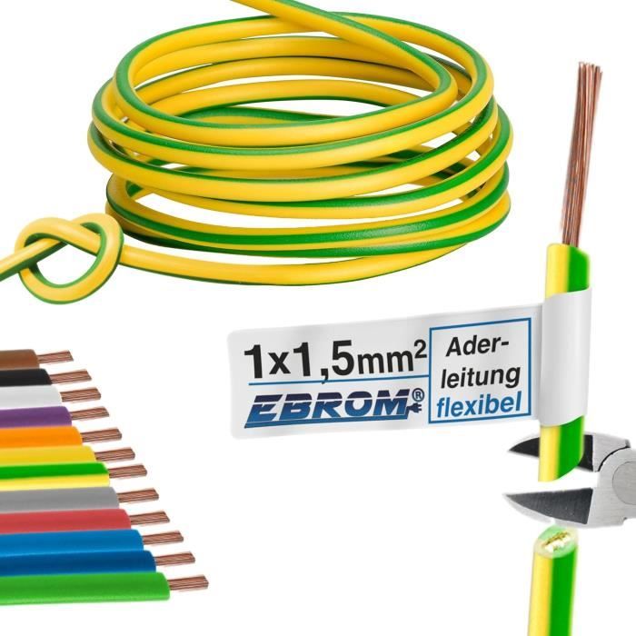 H07V-K Câble De Câblage Flexible En Pvc 1,5 Mm² Couleur : Vert Jaune 5 ...