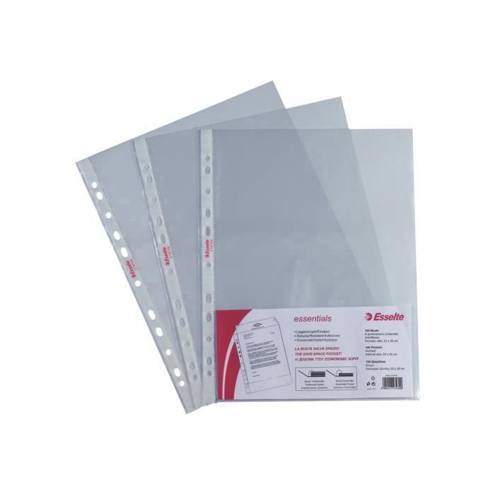 Esselte ESSENTIAL Pochette perforée transparent (pack de 100 ...