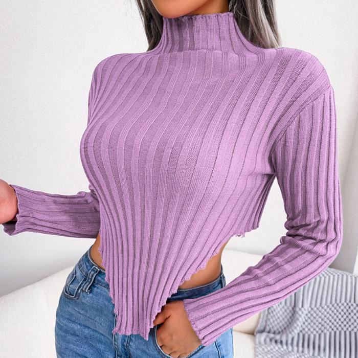 Pull Femme Col Roulé Asymétrique SONEW - Purple - Mode Sweater Purple ...