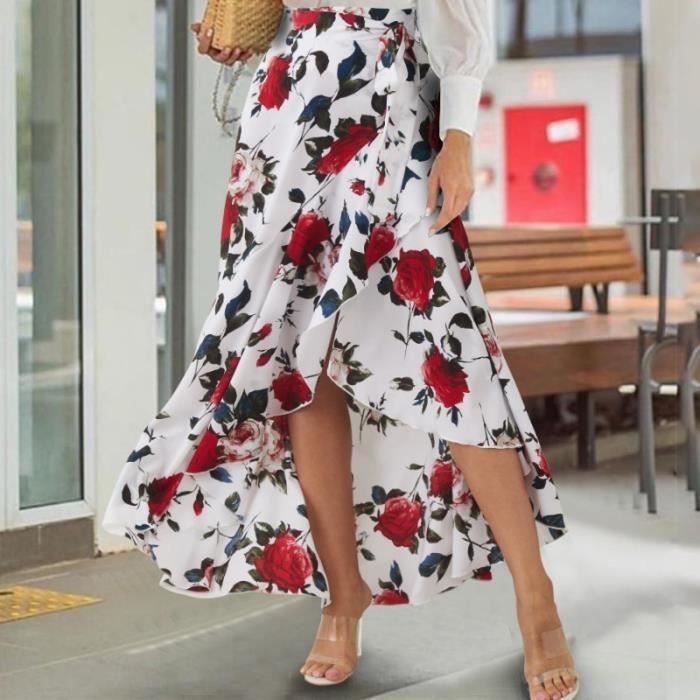 Jupe longue élégante taille haute ceinturée pour femmes - Type White ...