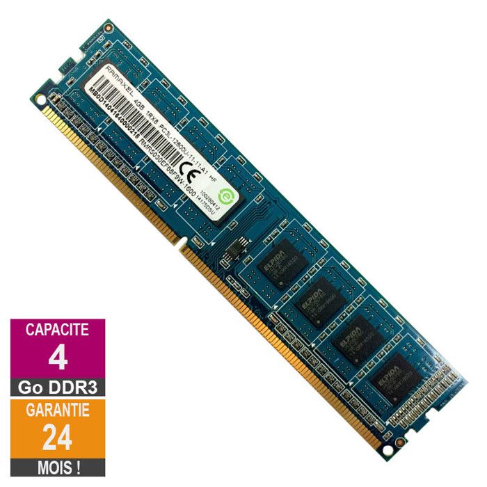 Barrette Mémoire 4Go RAM DDR3 Ramaxel RMR5030EF68F9W-1600 PC3L-12800U 1600MHz 1Rx8 - Cdiscount ...