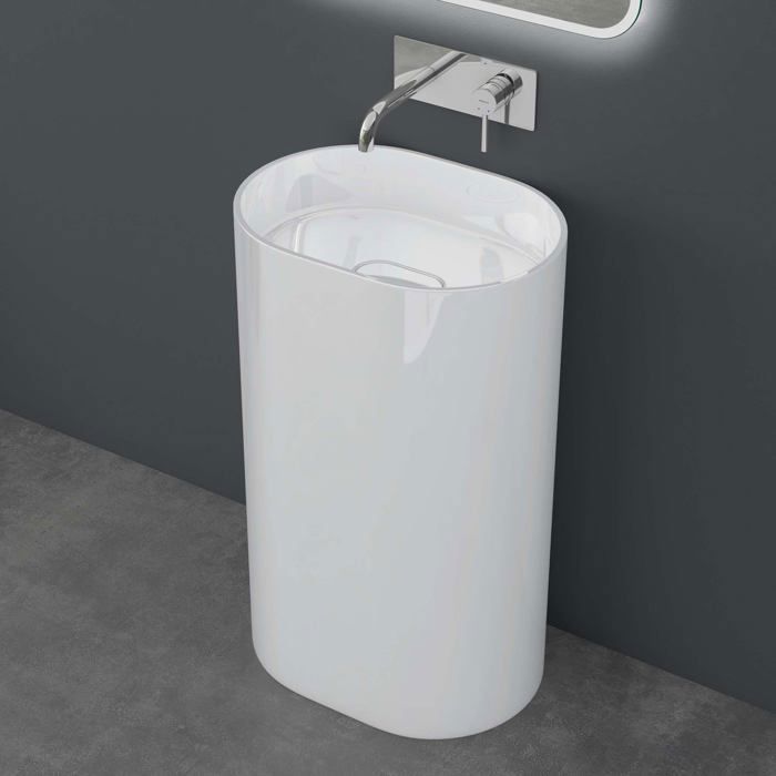 Doporro Lavabo sur Pied Blanc Vasque Colonne en Fonte Minérale Lave ...