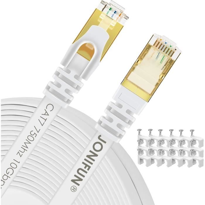 JONIFUN 10m Câble Ethernet CAT7 Câble Réseau RJ45 10Gbps 750MHz STP ...