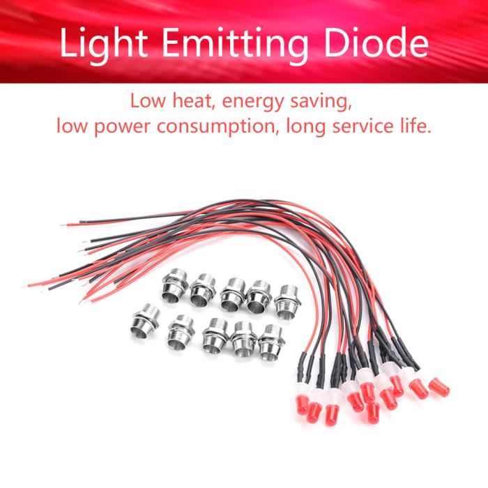 VBESTLIFE Light Diode 10pcs 12V 8mm Pré-câblé LED Constant Light ...
