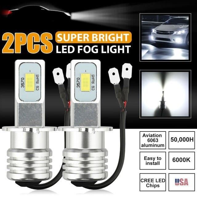 Feux de brouillard,6000 K blanc froid-H27-880--2Pcs H3 Led Voiture ...